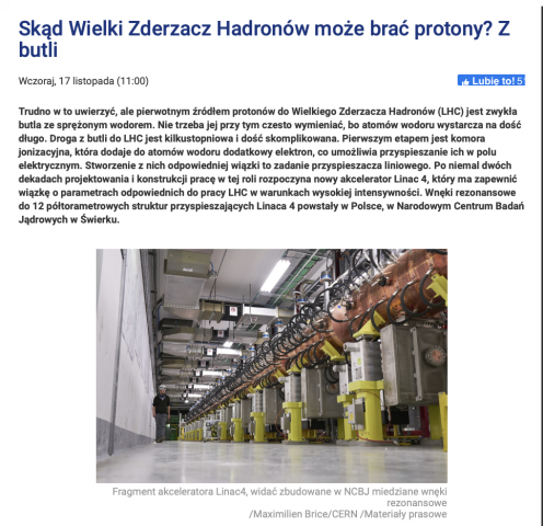 O LHC i LINAC4 w ciekawym materiale RMF24 | NCBJ